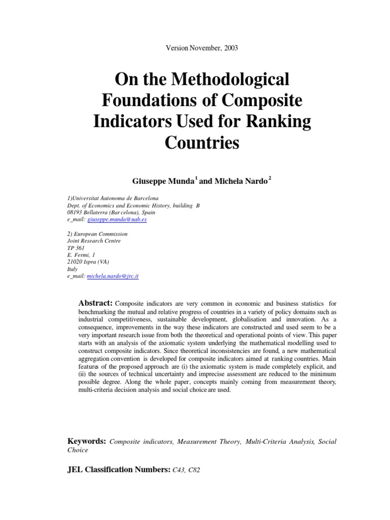 Munda, Nardo - 2003 - On The Methodological Foundations of Composite Indicators Used For Ranking ...