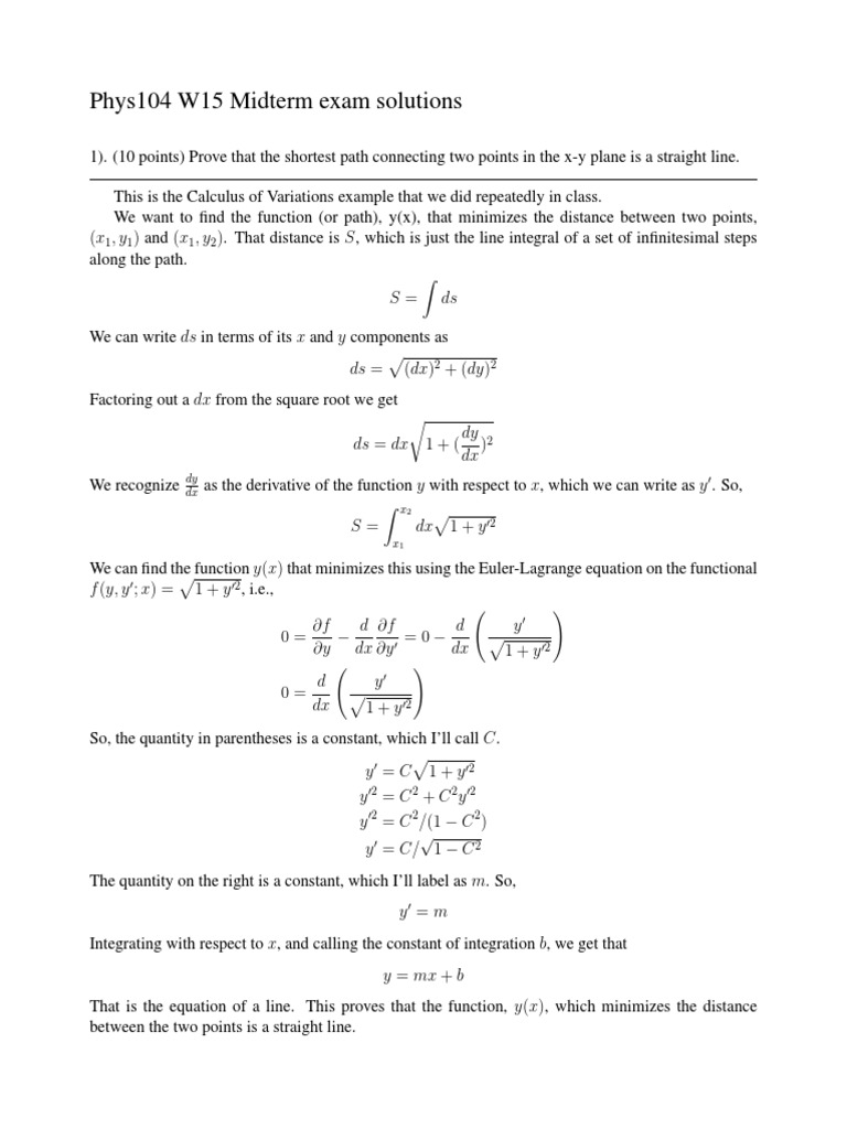 Phys 104 Practice Midterm Solutions | PDF | Lagrangian Mechanics | Force