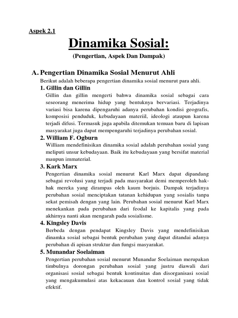 Aspek 2.1.dinamika (Perubahan) Sosial | PDF