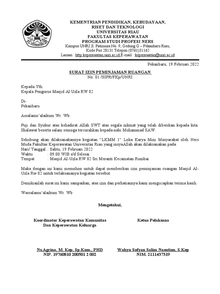 Surat Peminjaman Ruangan | PDF