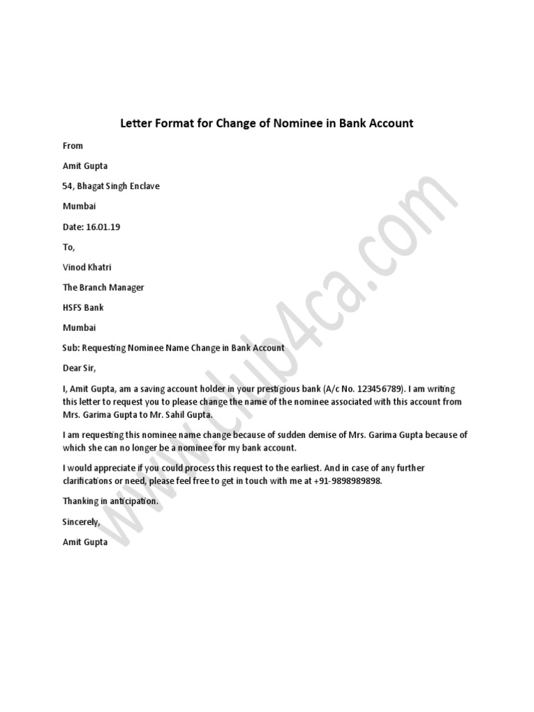 Nominee Change Request for Bank Account | PDF