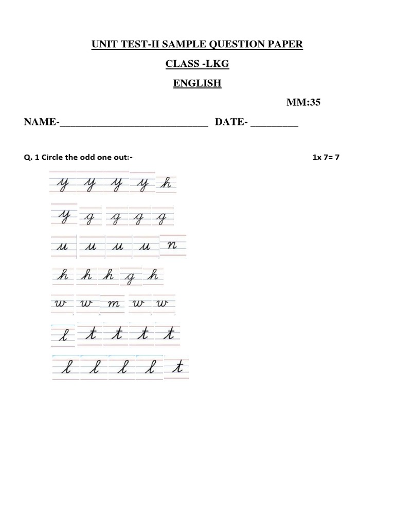 Unit Test-Ii Sample Question Paper Class - LKG English MM:35 NAME ...