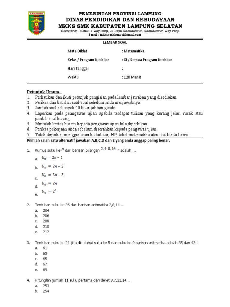 Soal Matematika Kelas XI SMK | PDF