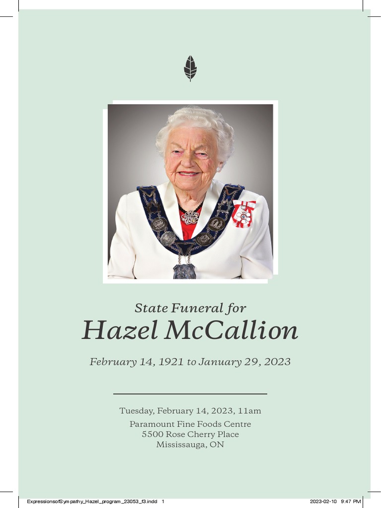 Hazel McCallion's State Funeral Details | PDF