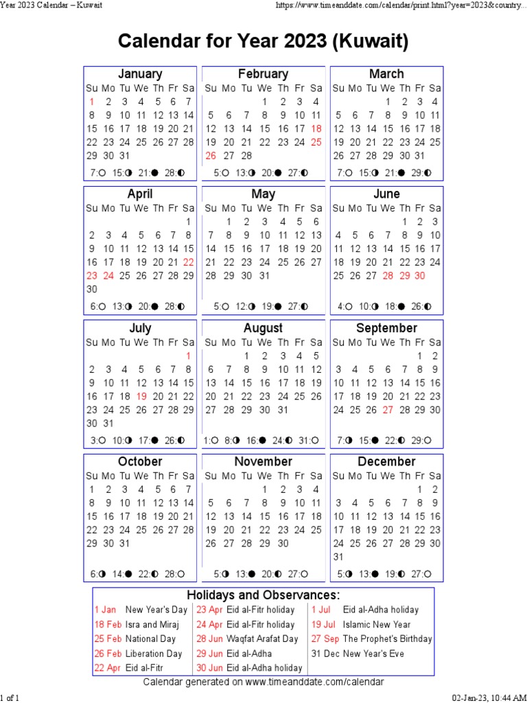 Year 2023 Calendar - Kuwait | PDF | Holidays | Public Holiday