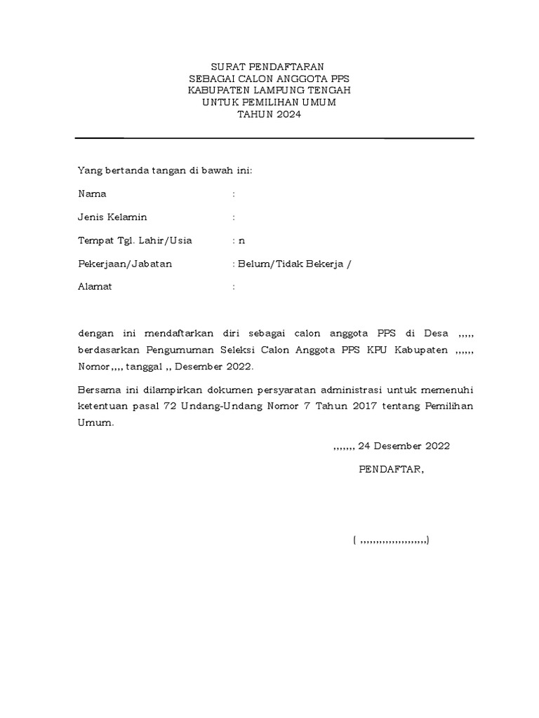 Surat Pendaftaran Kpu | PDF