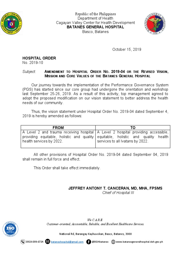 Hospital Vision and Mission Statement | PDF