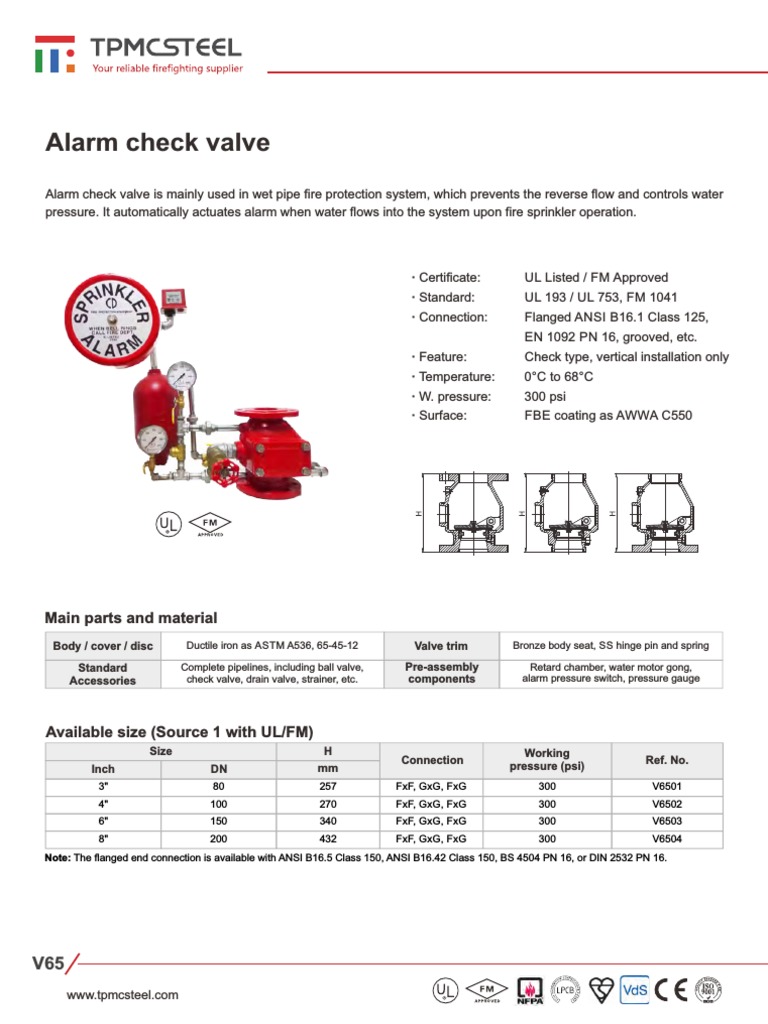 V65 Alarm Check Valve | PDF | Valve | Industrial Processes