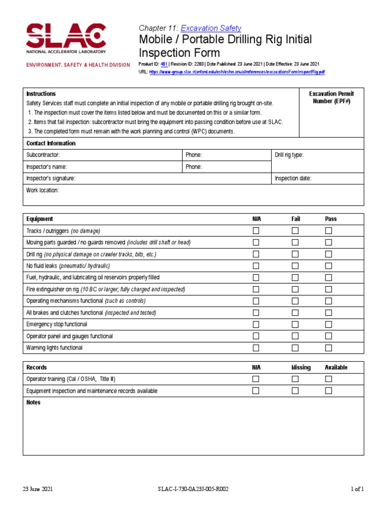 Mobile Drilling Rig Inspection Form | PDF | Drilling Rig | Oil Well