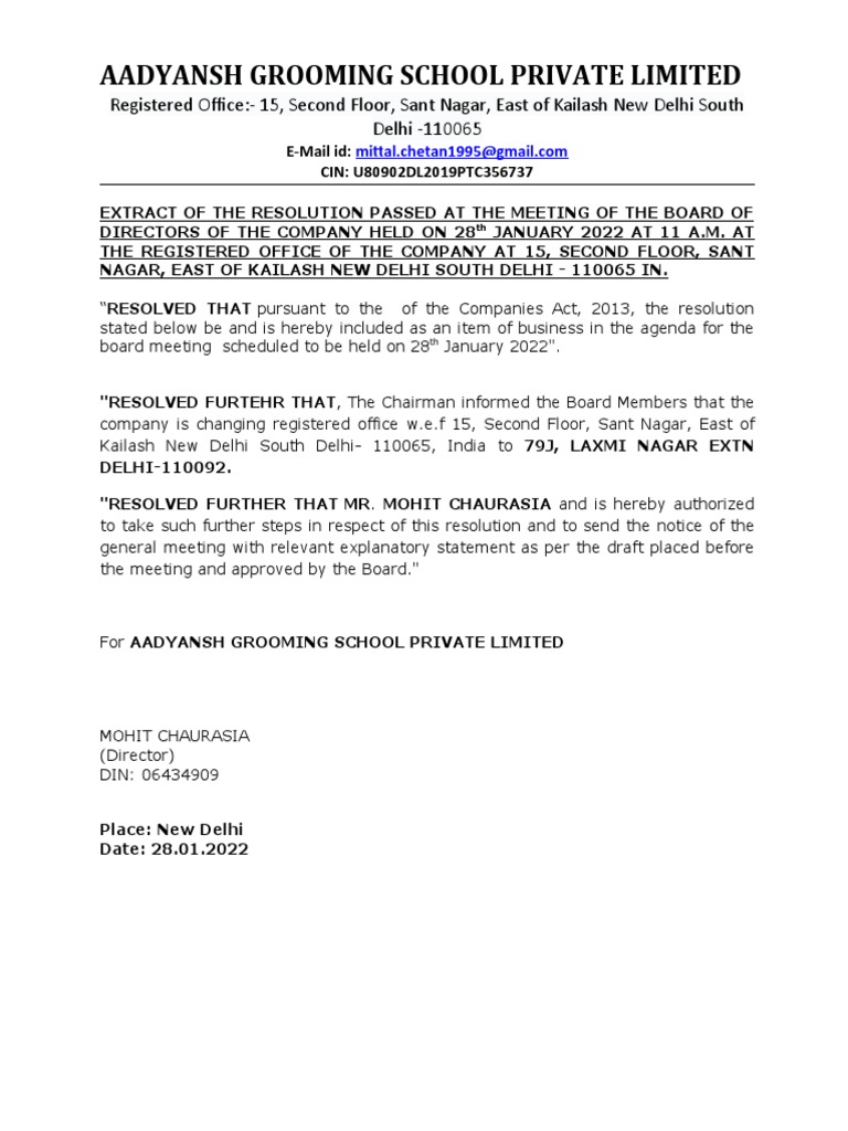 BR - Change Registered office-ADHYANSH | PDF | Governance | Legal Documents