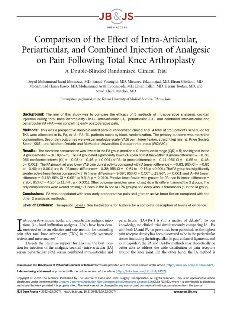 Comparison of The Effect of Intra-Articular, Periarticular, and ...