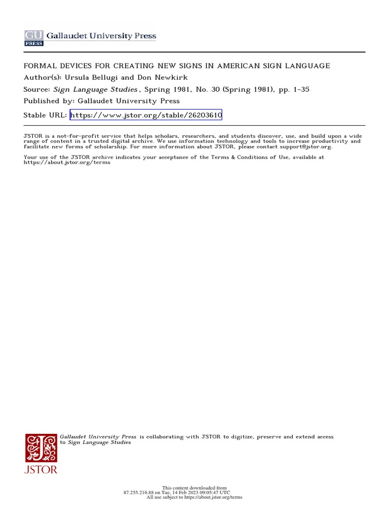 Bellugi - Newkirk - 1981 - Formal Dev For Creat New Sign in ASL | PDF ...