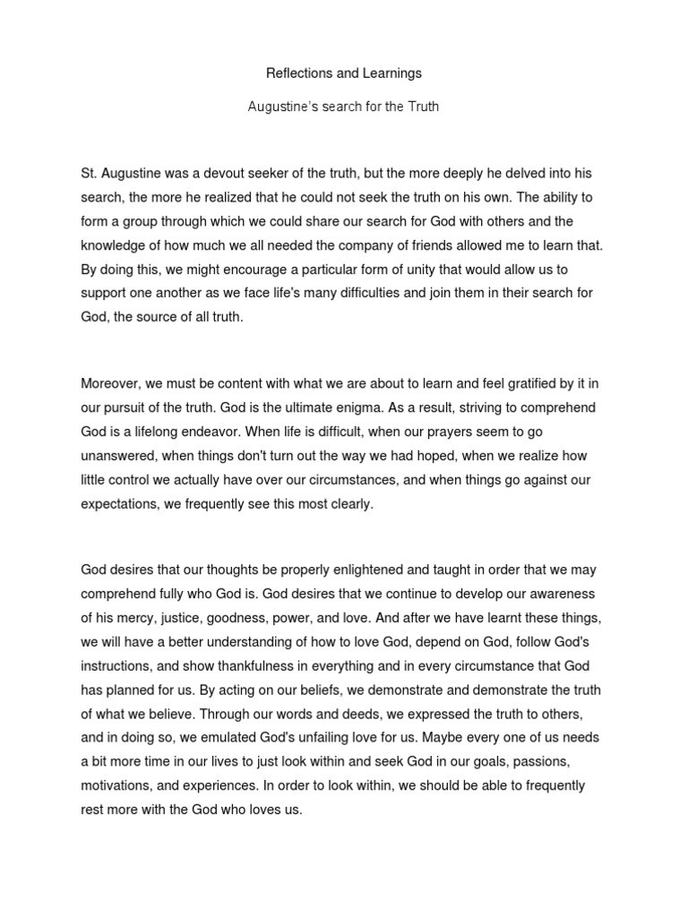 Reflections and Learnings For ST Augustine Search For The Truth-Ignacio | PDF