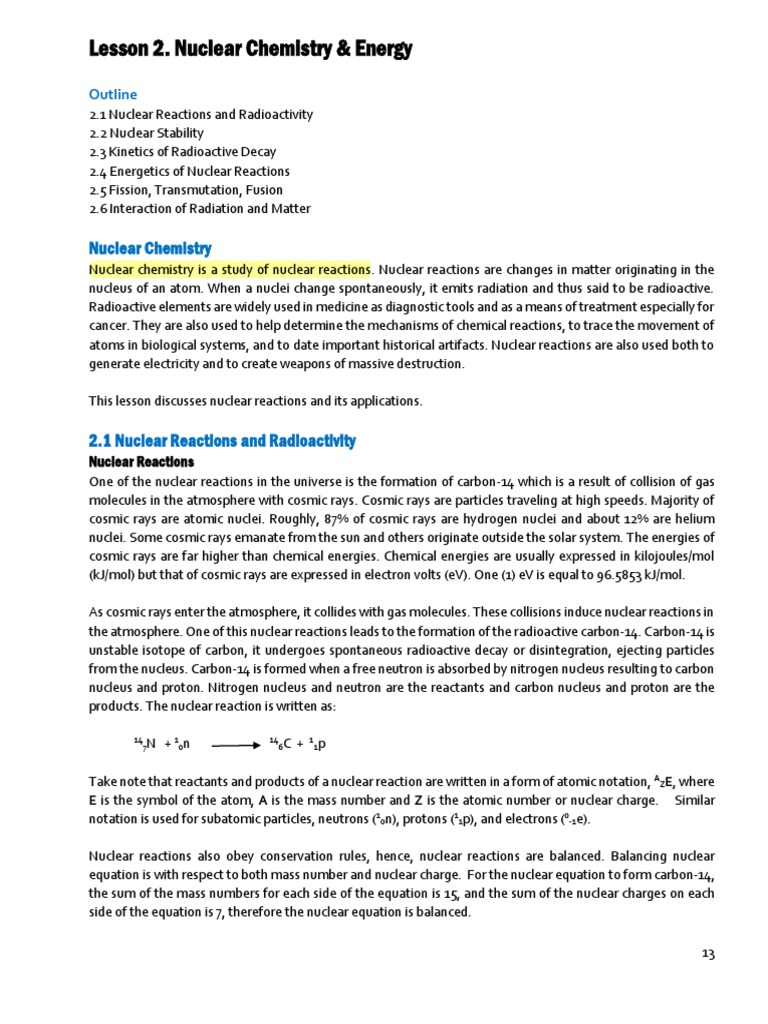 Lesson 2. Nuclear Chemistry Energy | PDF | Nuclear Physics | Ionizing ...