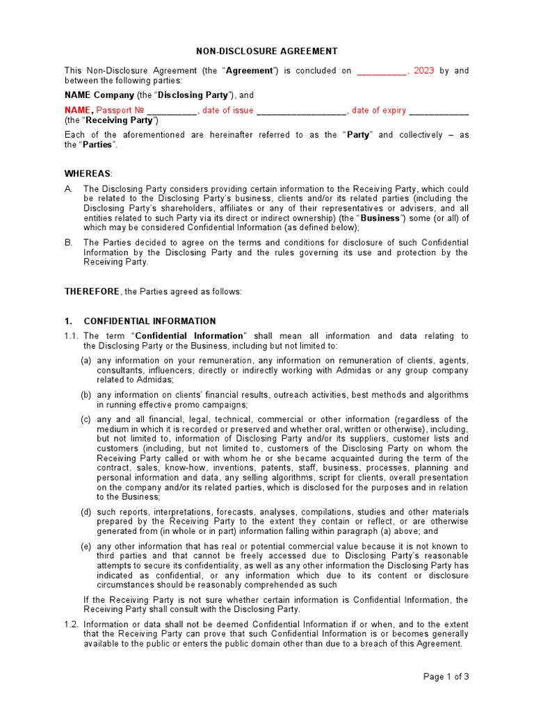 Nda Form 4 | PDF | Confidentiality | Non Disclosure Agreement