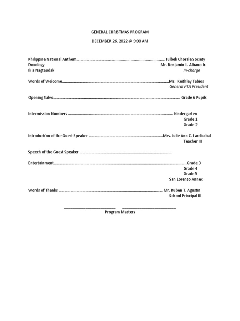 General Christmas Program | PDF | Self-Improvement