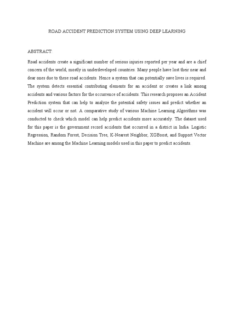 Road Accident Prediction System Using Deep Learning | PDF