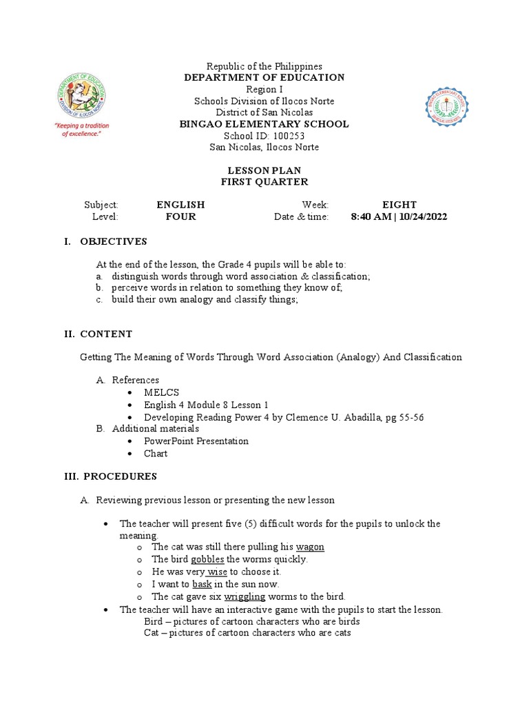 Lesson Plan Eng Observation Pdf