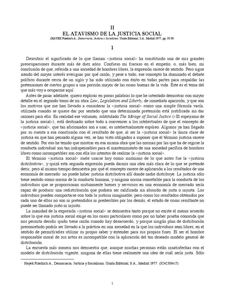 Atavismo y justicia social según Hayek | PDF | Justicia | Crimen y ...