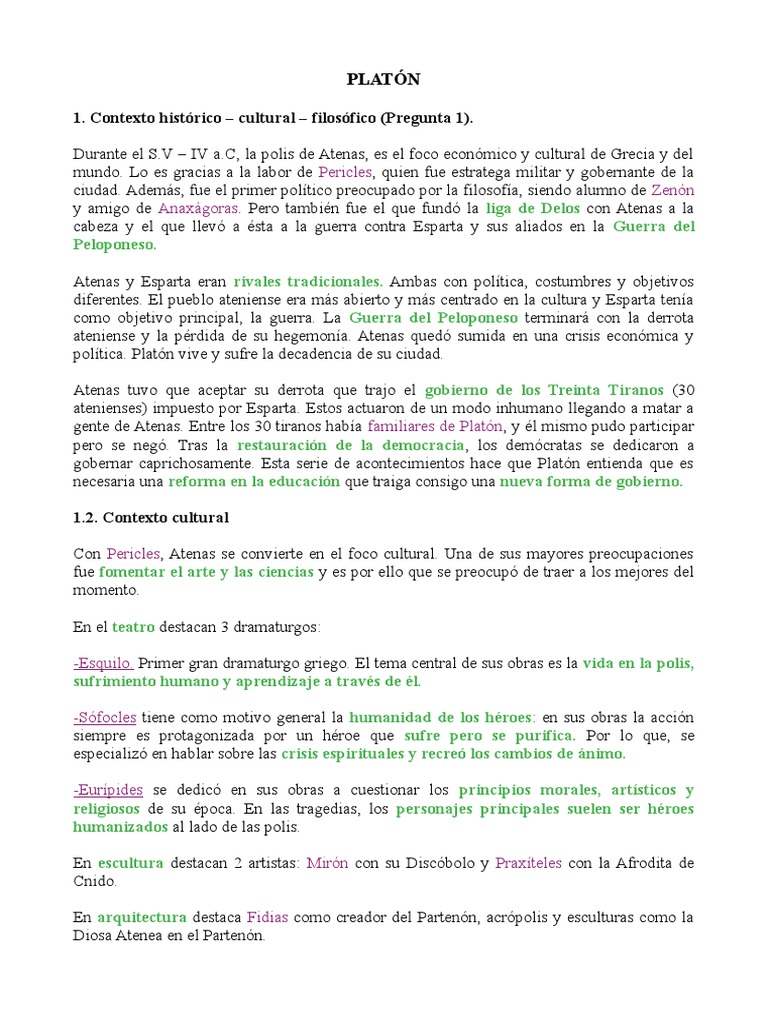 Contexto y Filosofía de Platón | PDF | Platón | Conocimiento