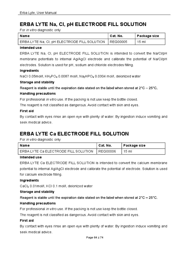 Erba Lyte CA Electrode Reagent Package Inserts-3 | PDF | Cooking, Food ...