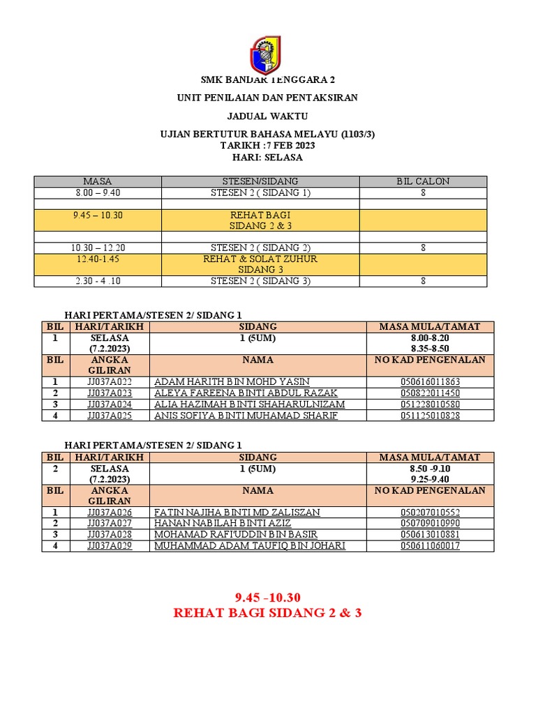 Jadual Ubbm Stesen 2 H1 | PDF