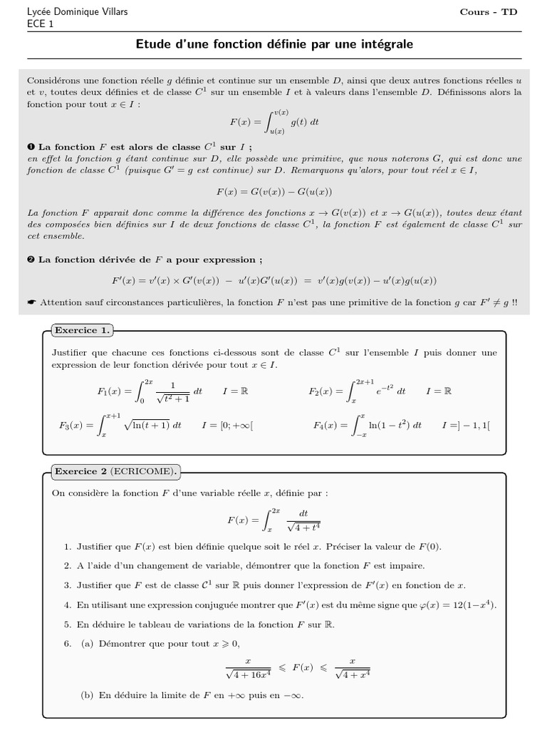 Fonction Définie Par Une Intégrale | PDF | Limite (mathématiques ...
