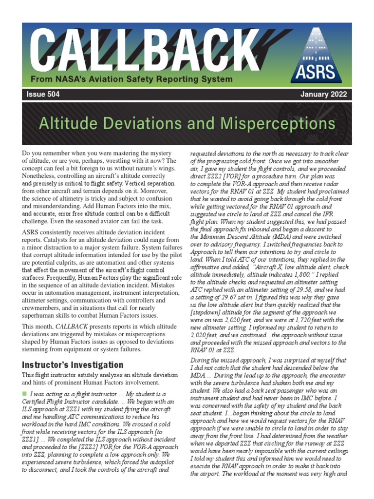 ASRS CALLBACK Issue 504 - January 2022 | PDF | Air Traffic Control ... ASRS CALLBACK Issue 504 - January 2022 | PDF | Air Traffic Control ...