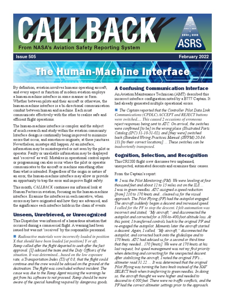 Asrs Callback Issue 505 February 2022 Download Free Pdf Air Traffic Control Aircraft 