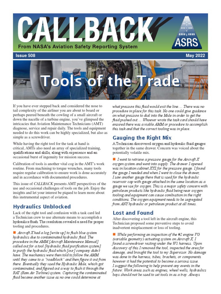 ASRS CALLBACK Issue 508 - May 2022 | PDF | Landing Gear | Foreign ...