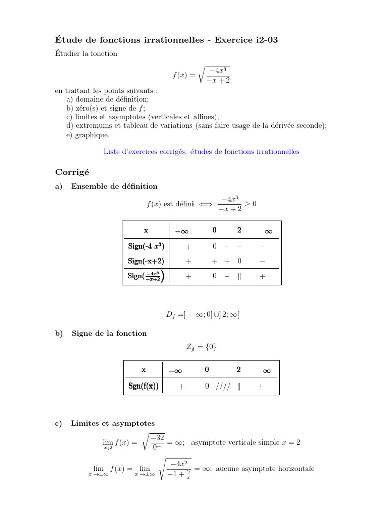 Etude de Fonctions Irrationnelles - Exercice I2-03 | PDF