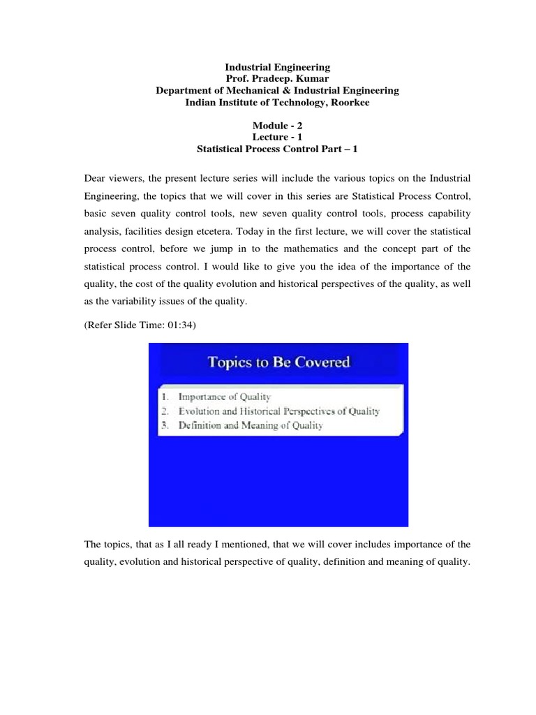 Industrial Engineering Lecture on Statistical Process Control | PDF | Engineering Tolerance ...