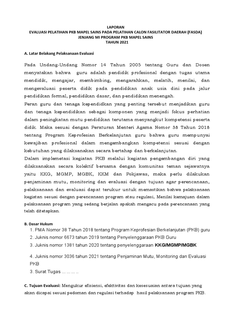 Contoh Laporan Evaluasi PKB | PDF