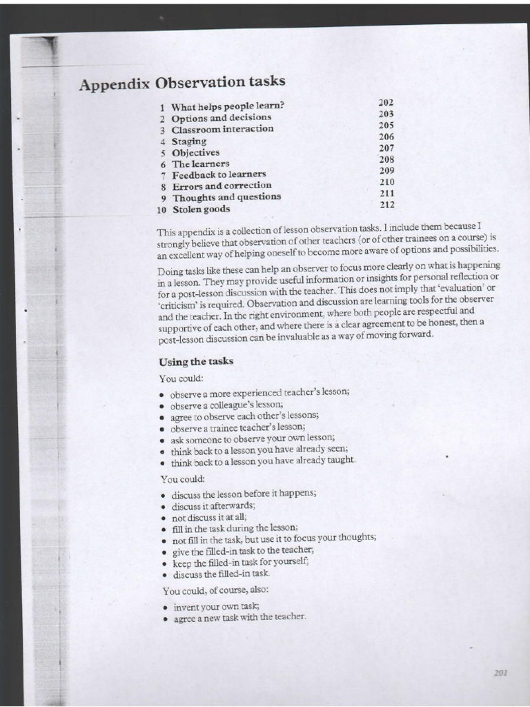 Classroom Observation Tasks Guide | PDF | Teachers | Classroom