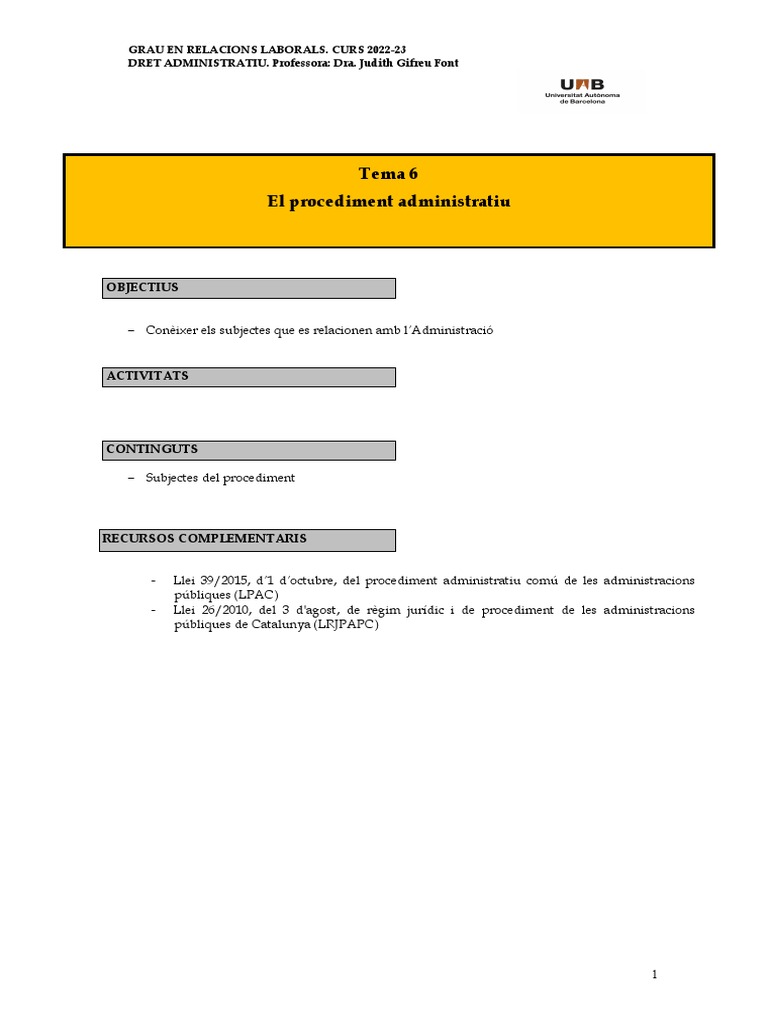 Tema 6. Procediment Administratiu | PDF