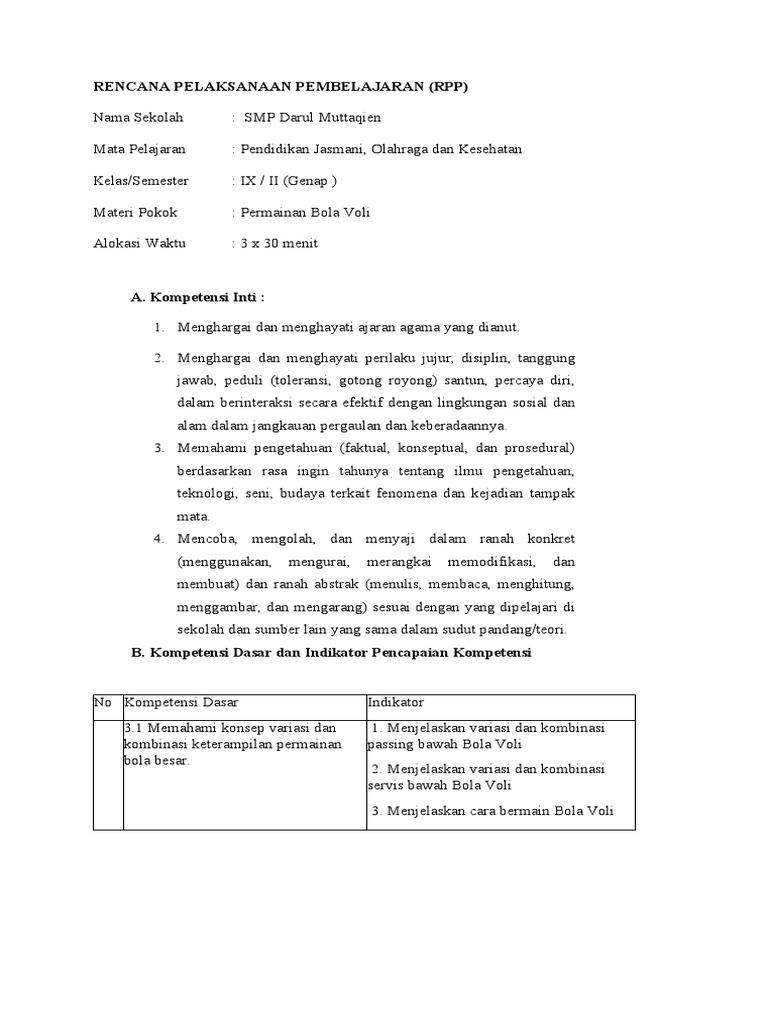 RPP Bola Voli Kelas 9 | PDF