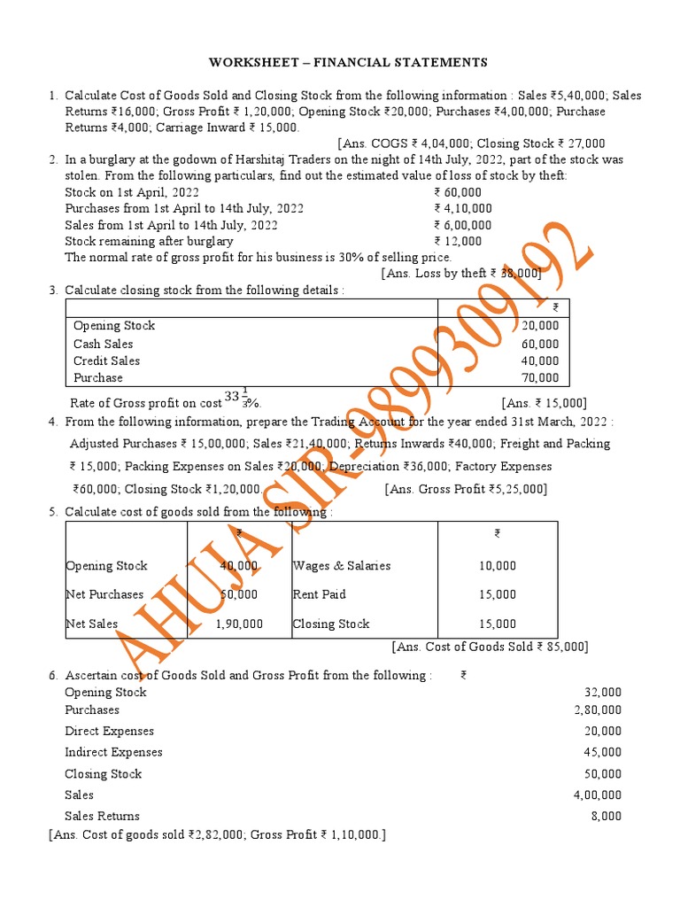 Worksheet Financial Statements | PDF | Bad Debt | Debits And Credits