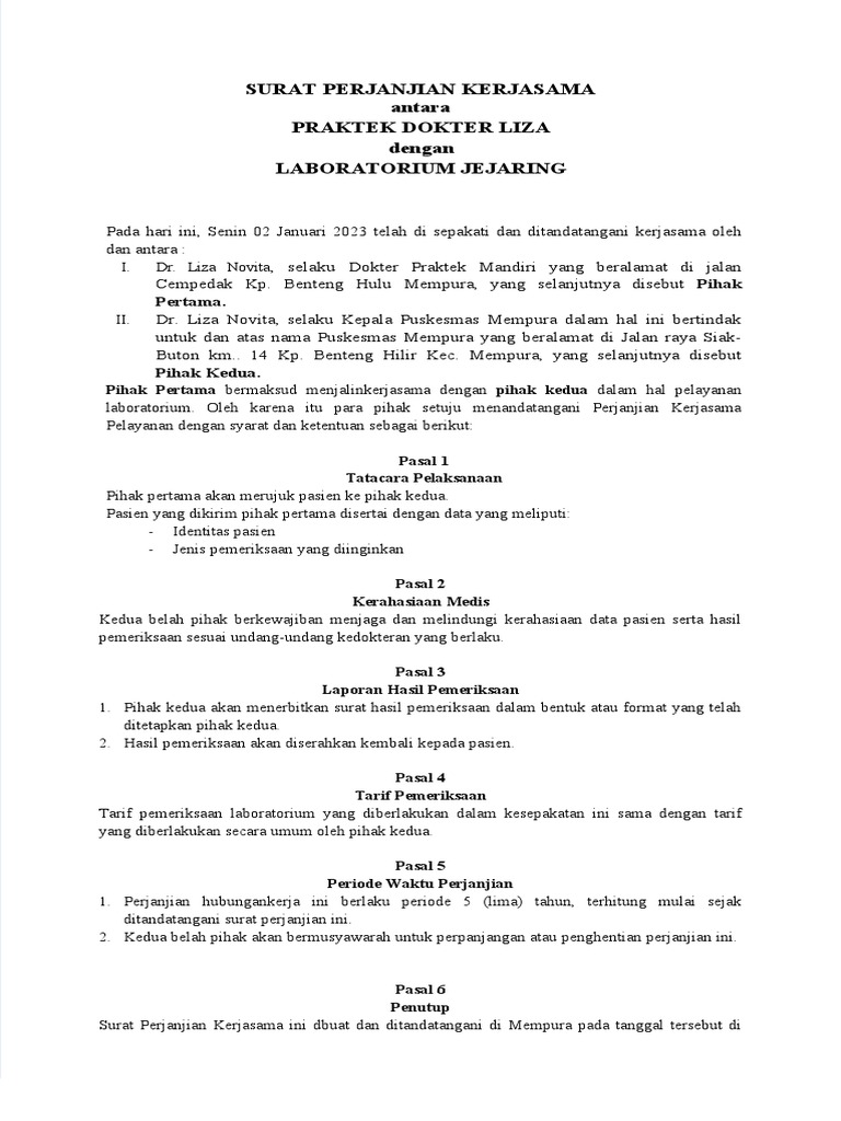 Surat Perjanjian Kerjasama LABOR | PDF | Hukum