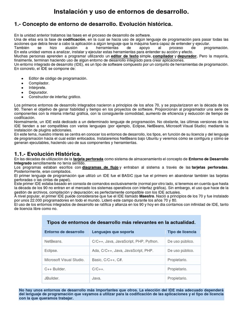 Instalación y Uso de Entornos de Desarrollo | PDF | Entorno de ...