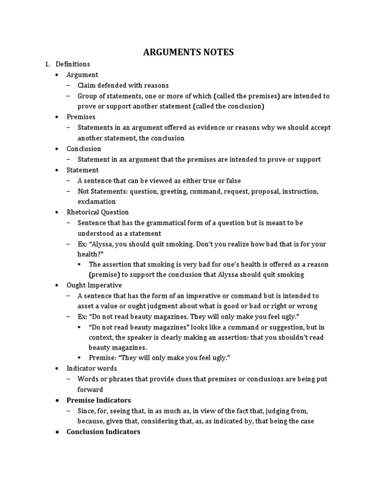 Analyzing Arguments Notes Pdf Argument Question