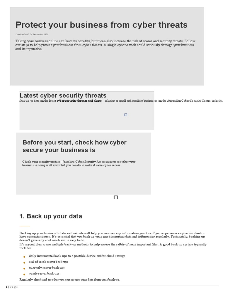 Protect Your Business From Cyber Threats Business Gov Au Pdf