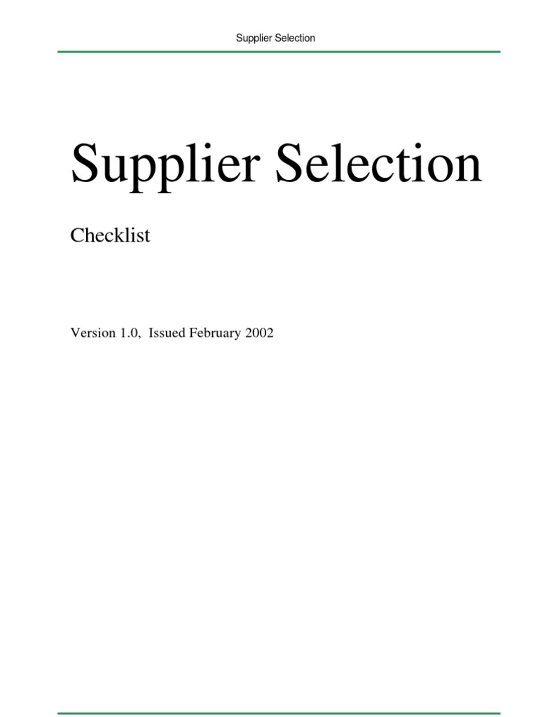 Supplier Selection Checklist | PDF