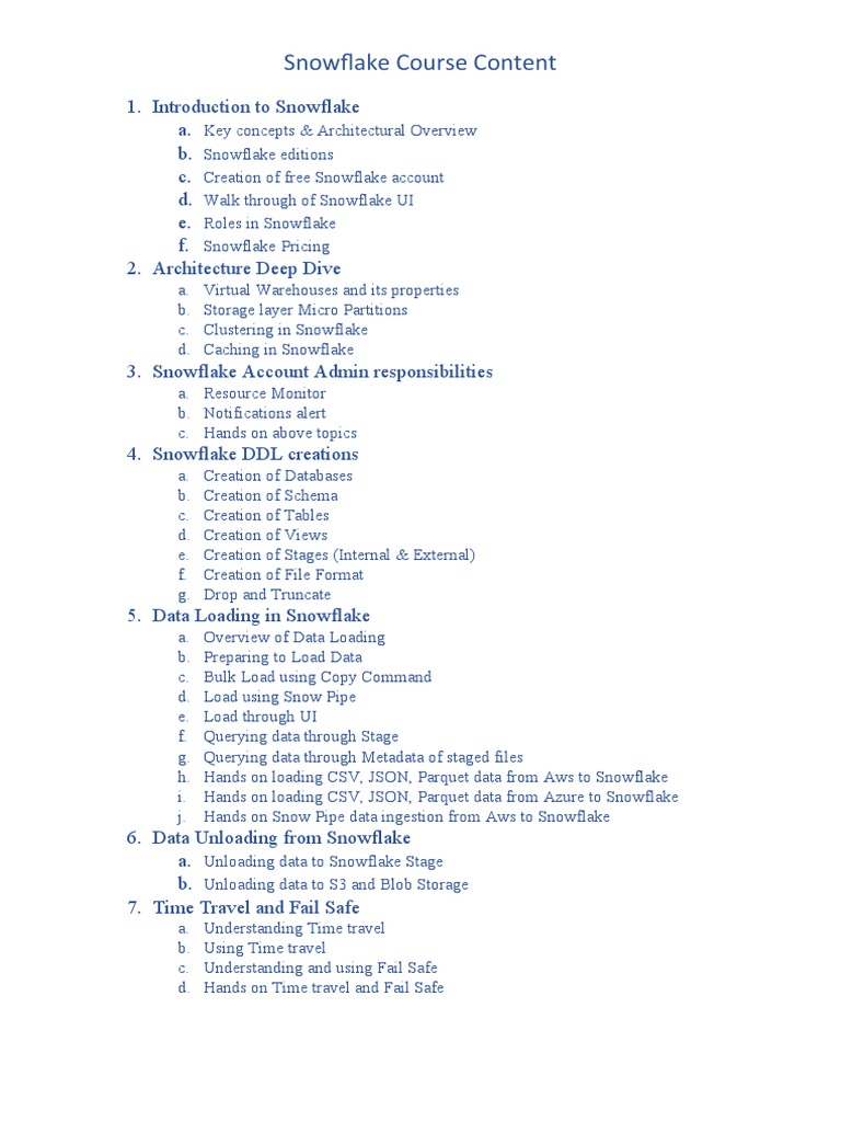 Snowflake Syllabus | Download Free PDF | Databases | Data