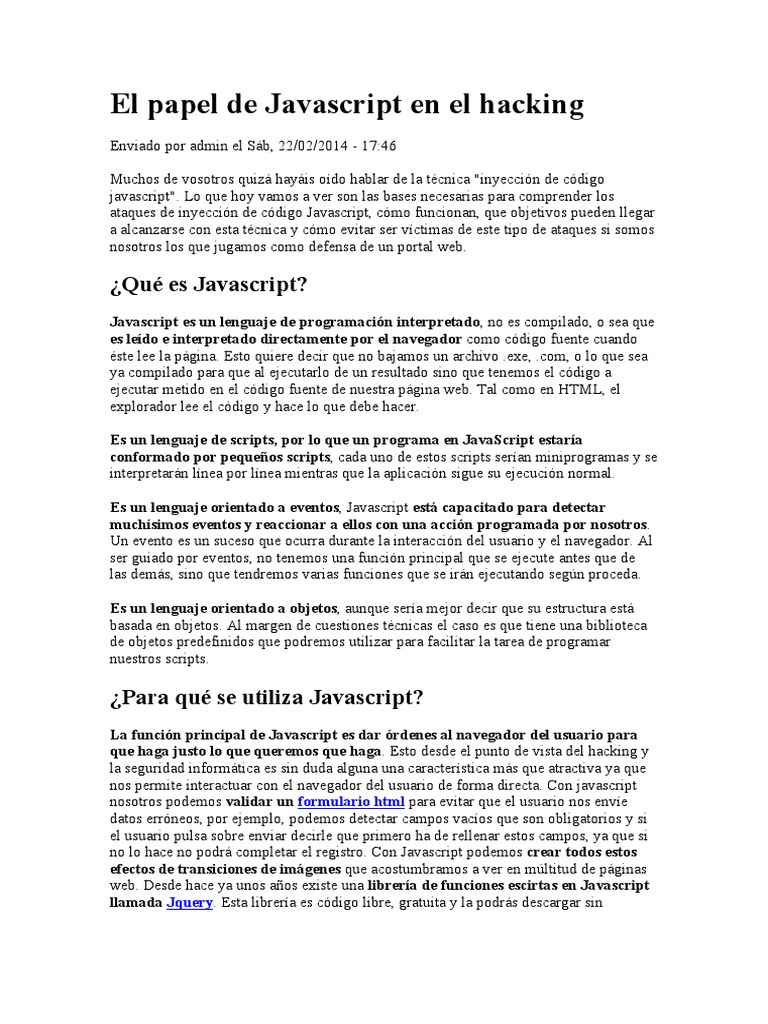 El Papel de Javascript en El Hacking | PDF | Script Java | Cookie HTTP El Papel de Javascript en El Hacking | PDF | Script Java | Cookie HTTP