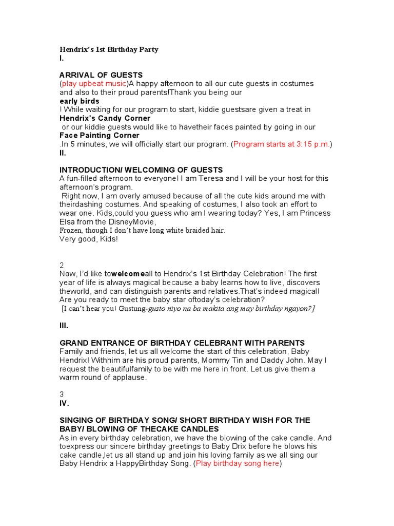 Script For 1st Birthday Party | PDF | Birthdays