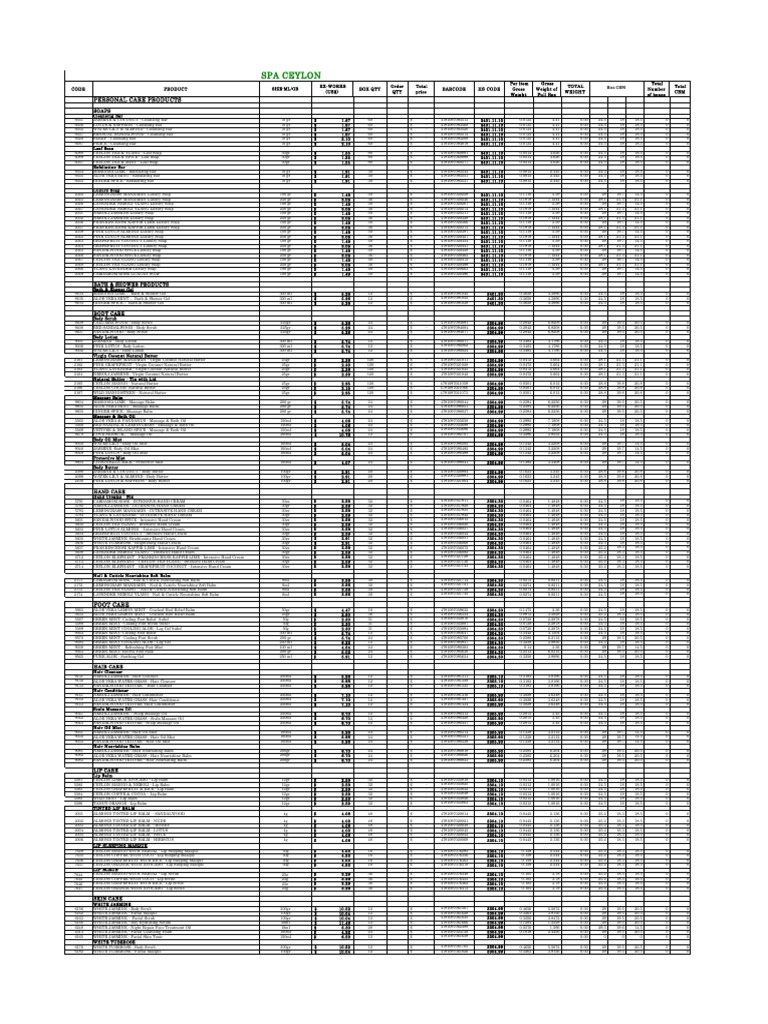 Spa Ceylon Price List Pdf