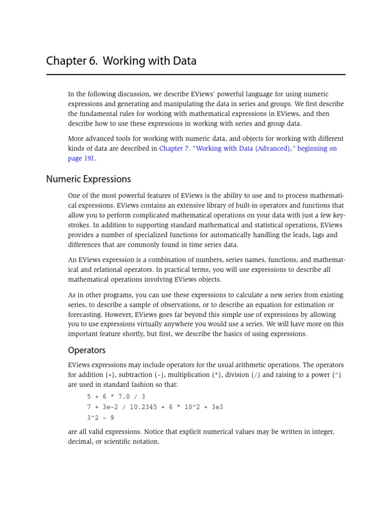 Working With Data in Eviews | PDF | Variance | Exponential Function
