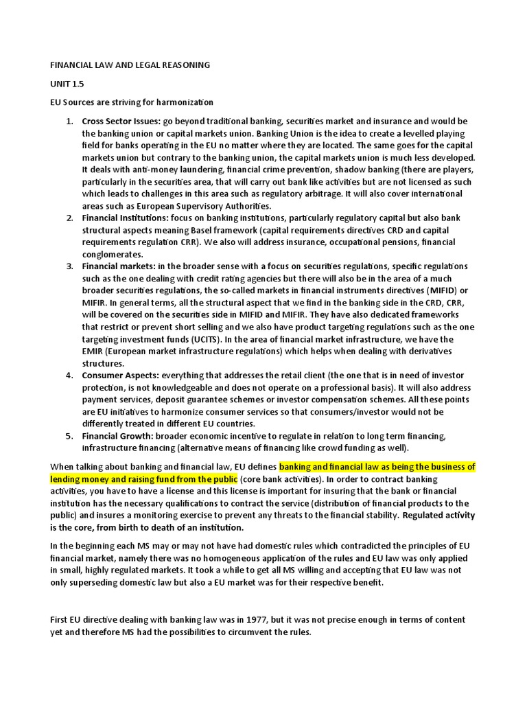 FINANCIAL LAW AND LEGAL REASONING Notes | Download Free PDF ...