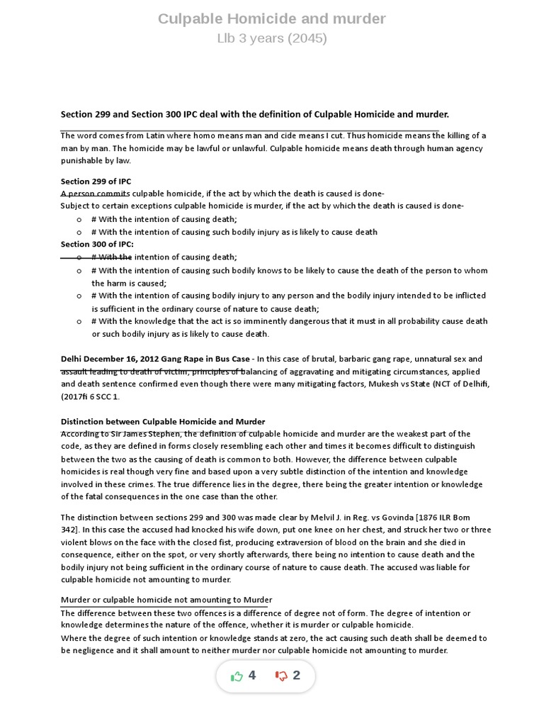 Culpable Homicide and Murder - Compress | PDF | Murder | Crimes
