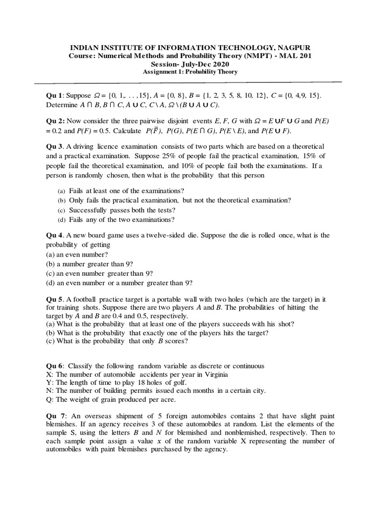 PT_Practice Assignment 1 (With Solutions) | PDF | Random Variable | Probability Distribution